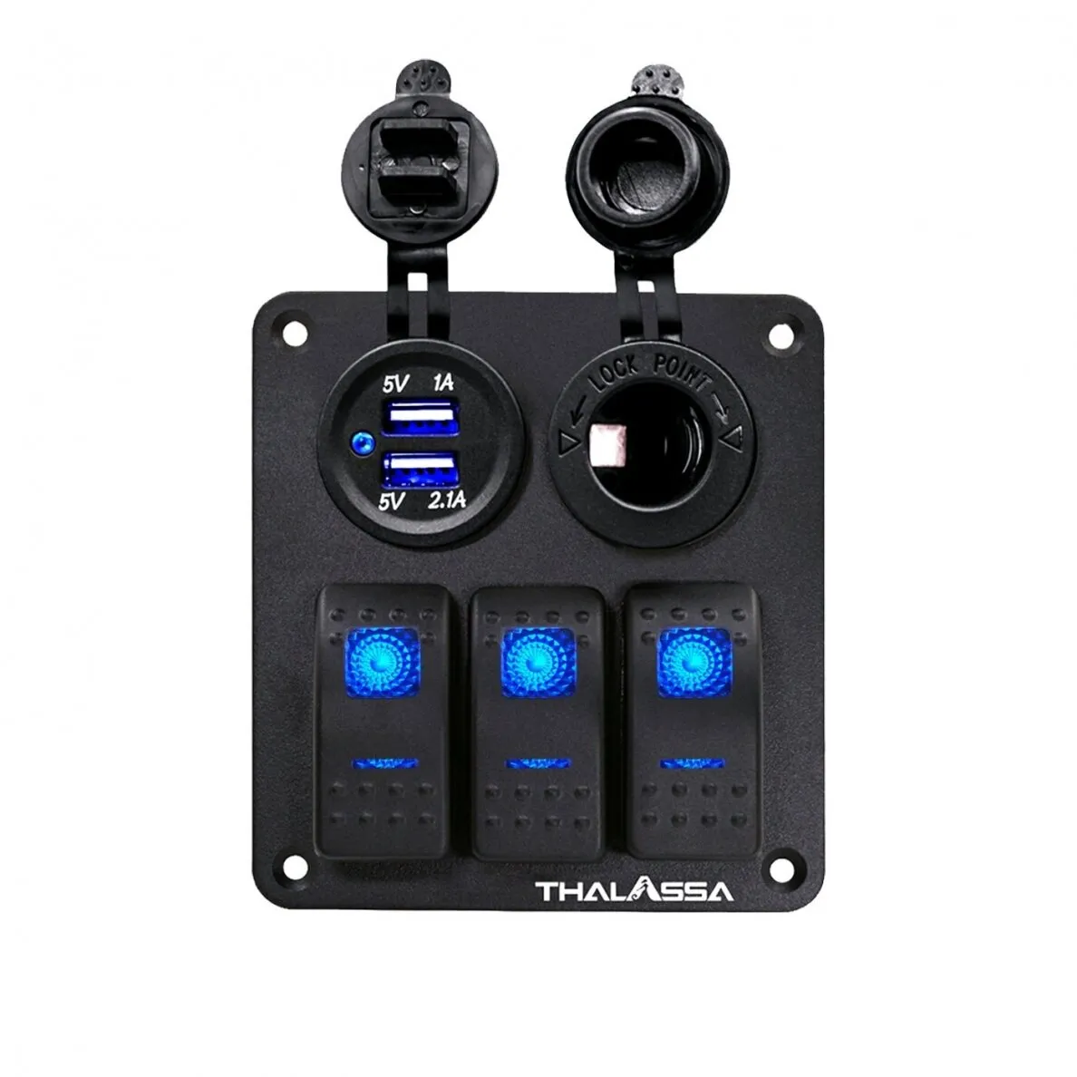 PANELĖ ALIUMINIO 12/24V SU JUNGIKLIAIS X3, USB 5V, 2,4AX2 IR 12/24V ...